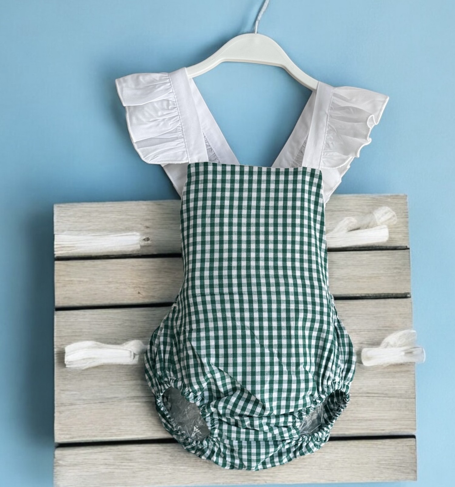 Ranita vichy verde y blanco de pio pio | Primer Bebé